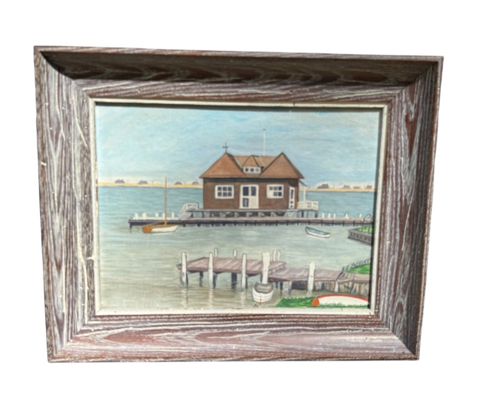 Original NJ Shore Boathouse Oil Painting Rumson Country Club Signed ...