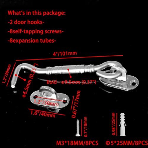 2 Pack Stainless Steel Door Hooks Gate Latches Window Hook with self ...