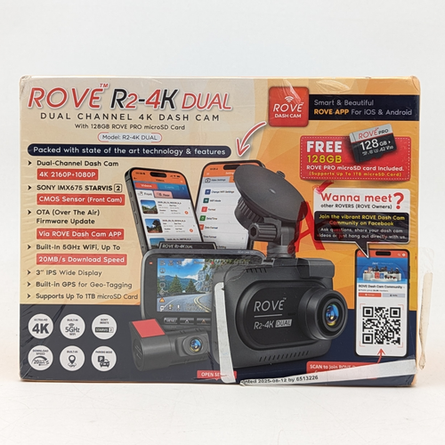 Rove R2-4K Dual Dual-Channel 4k Dash Cam W/128GB Rove Pro microSD (R2 ...