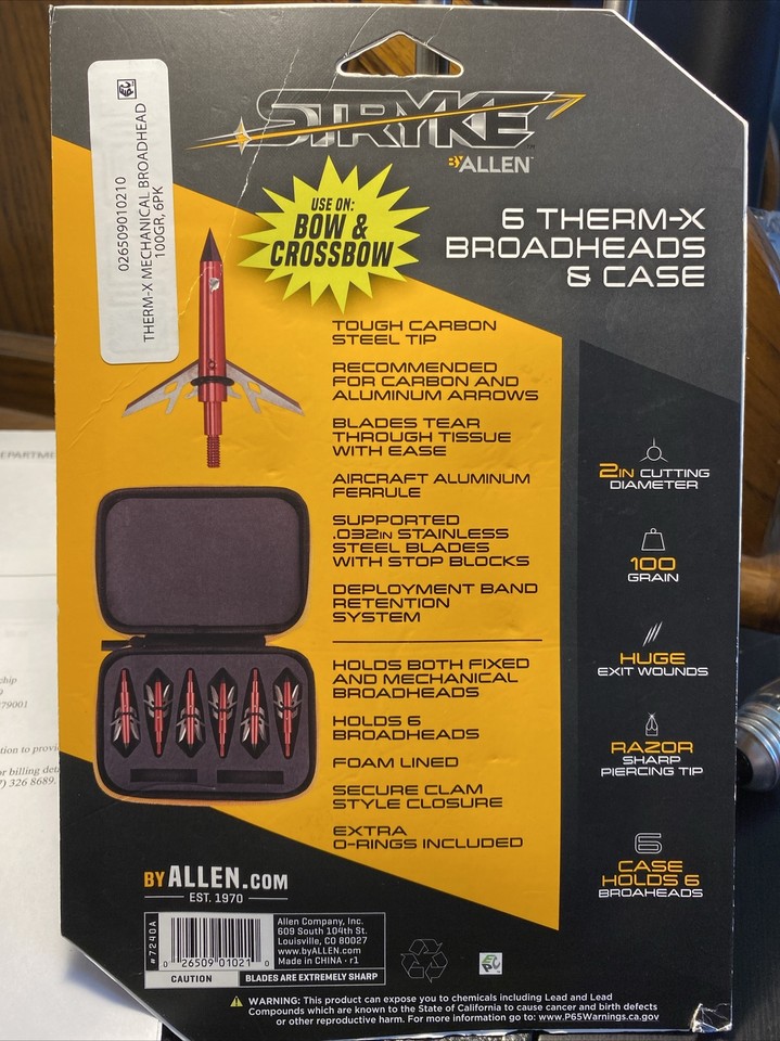 Allen Stryke Therm-X Expandable Broadheads, 100-Grain, 6-Pack, Red ...