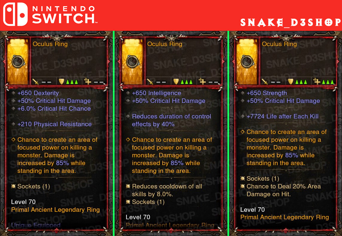 Diablo 3 - Nintendo Switch - 3x UNMODDED Primal - Oculus Ring | eBay