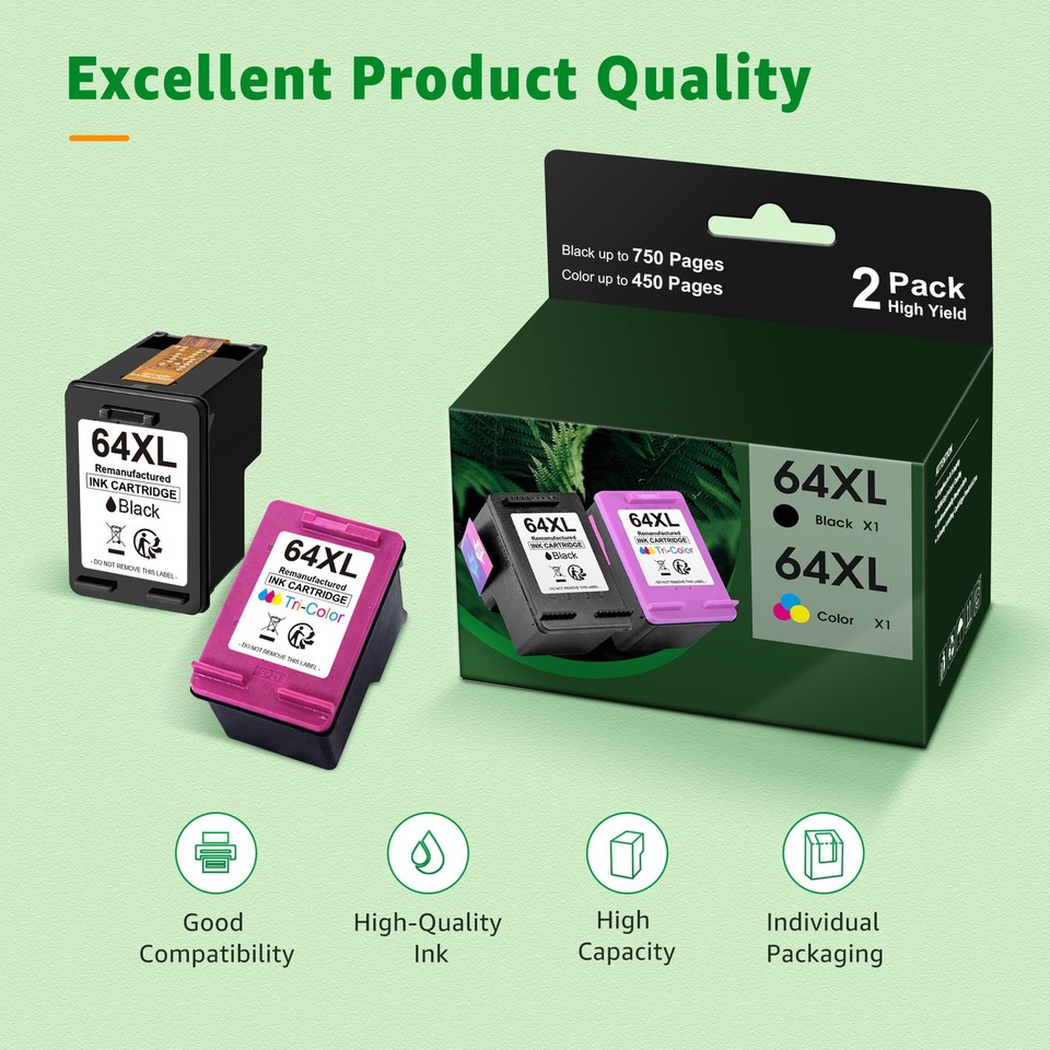 64XL Black Color Ink for HP Envy 6220 6230 6232 7820 7830 7855 7155 ...