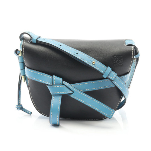 LOEWE Gate Bag Small Shoulder Bag Leather Light Blue Black Gold ...