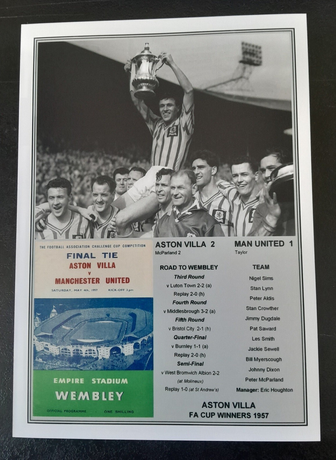 Aston Villa 1957 FA Cup Final Winners A4 Print | eBay UK