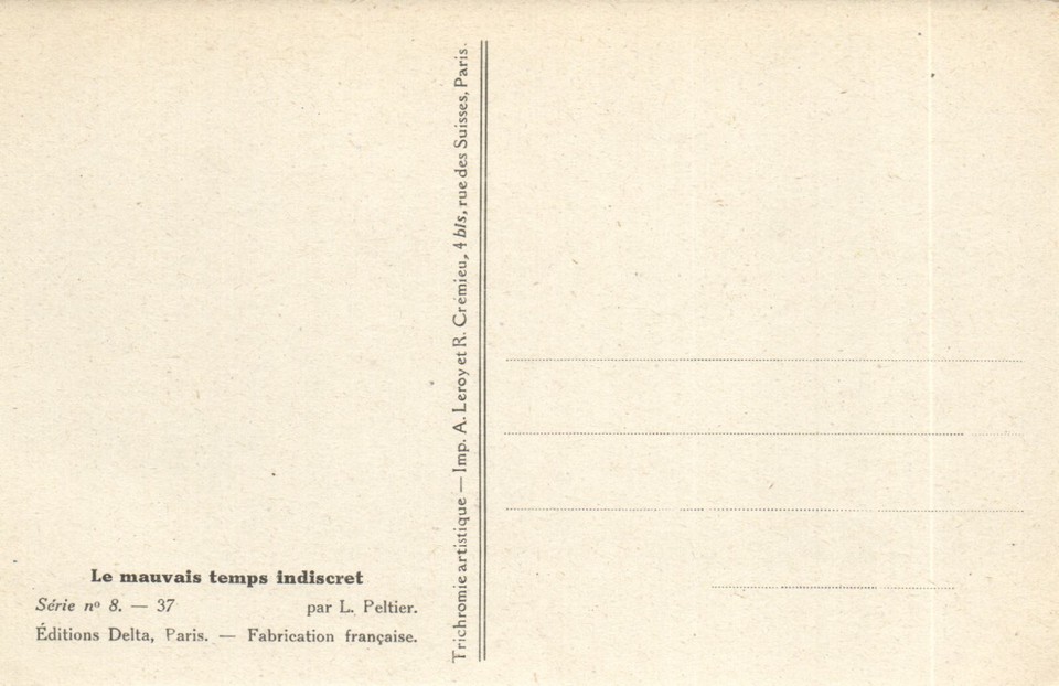 PC ARTIST SIGNED, PELTIER, RISQUE, LE MAUVAIS TEMPS, Vintage Postcard ...