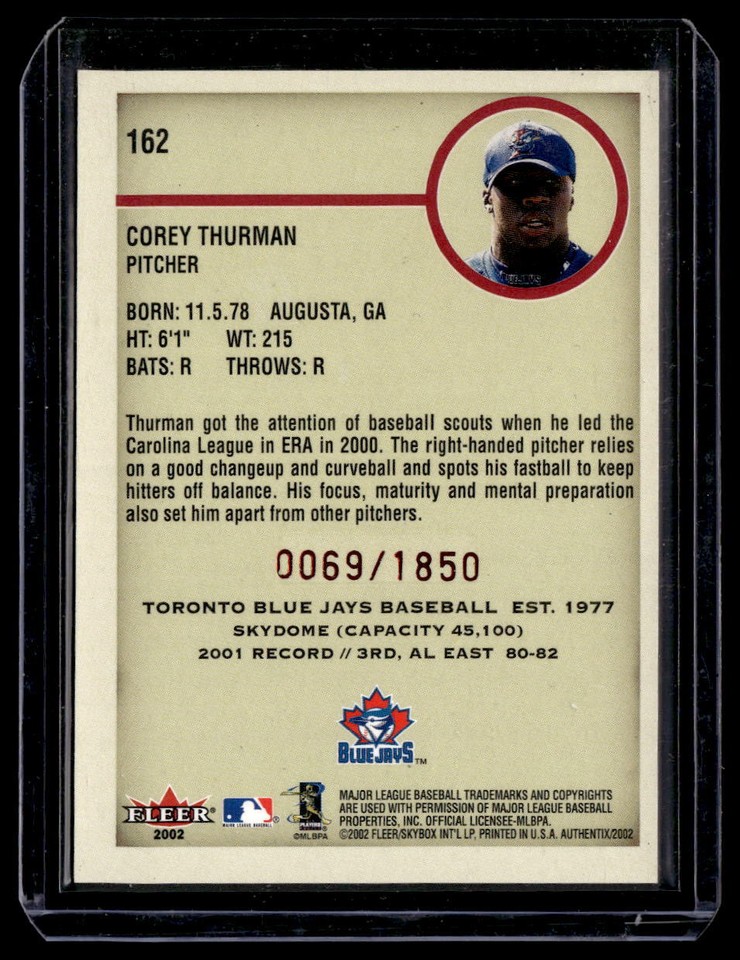 2002 Fleer Authentix #162 Corey Thurman #/1850 | eBay