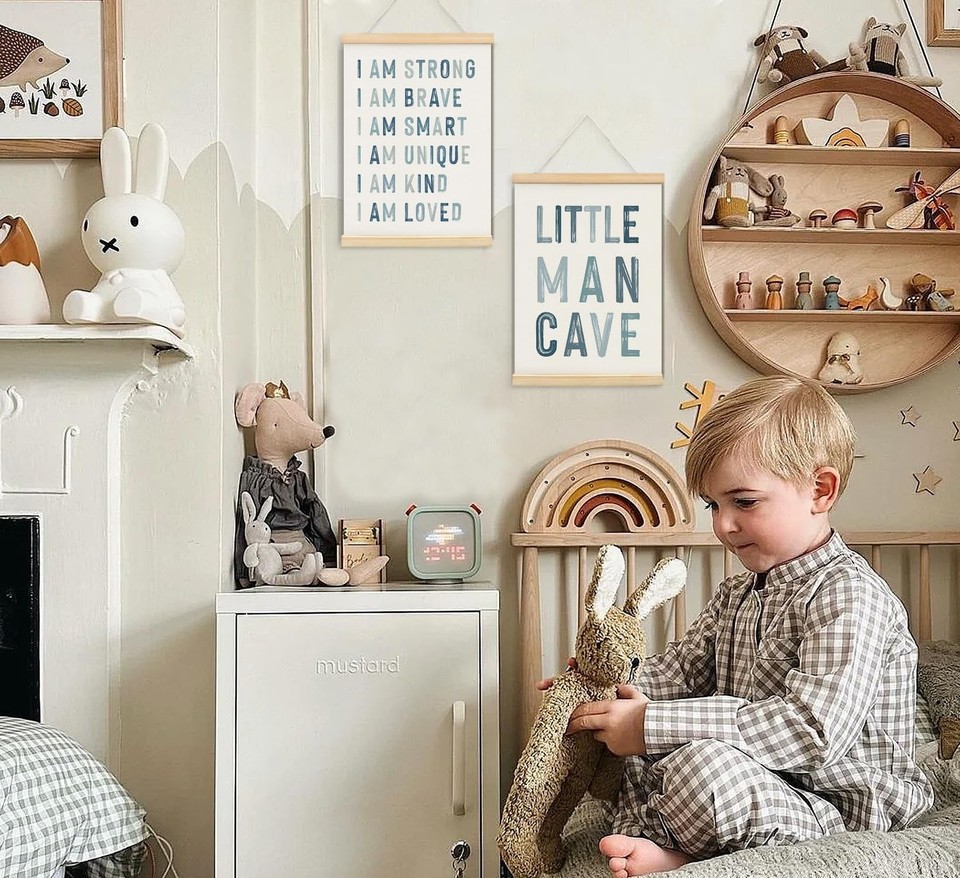 ULEGIE Boy Nursery Decor Posters Framed with Wood Hanger, Little Man ...