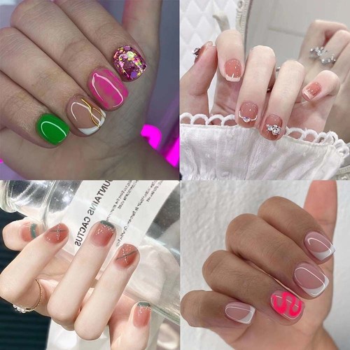 Short Round Fake Nails Simple Wavy Nail Tips New False Nails for Salon ...