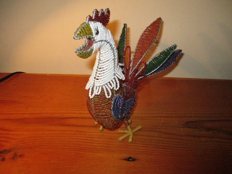 Large Beaded Wire Rooster 9" tall 8" beak to tail colorful beads | eBay