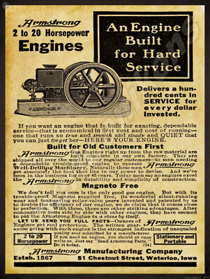 1912 Armstrong Manufacturing New Metal Sign: Gas Engines - Waterloo ...