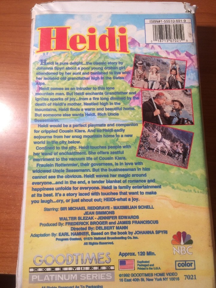 Heidi (VHS, clamshell ) Maximilian Schell, Jennifer Edward, Jean ...