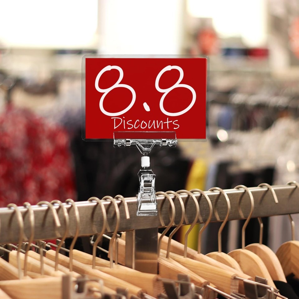 30 Pack Rotating Clip Sign Holders POP Clamp w/ Card Sleeves for Retail ...