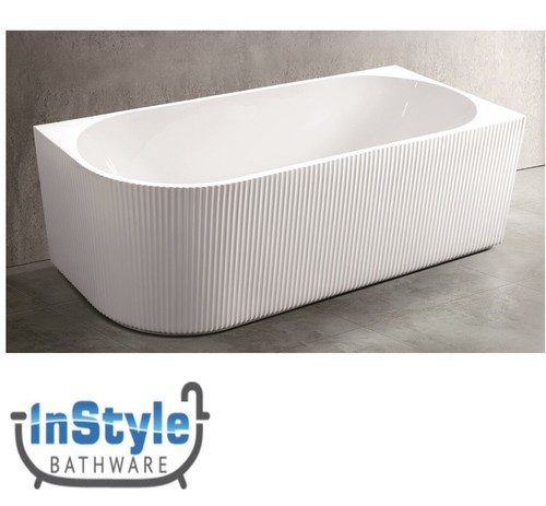 Fluted Corner (LH) Freestanding Bath Tub 1500mm- Round-Gloss WHITE ...