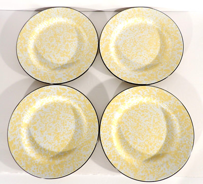 Set of 4 Vintage Splatterware Enamelware Yellow Dinner Plates 10.25" | eBay