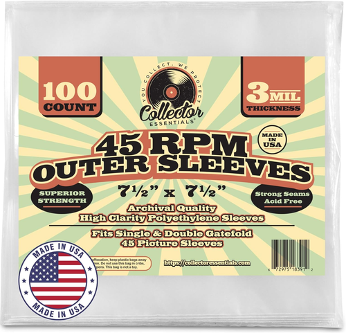 45 RPM Clear Vinyl Record Sleeves 100-Pack, American-Made, Durable 3 ...