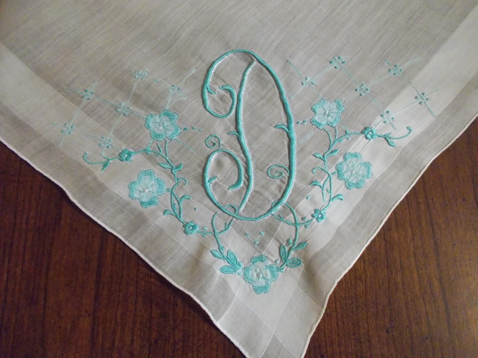 Vintage MONOGRAMMED HANDKERCHIEF, Initial "D", Washed… - Gem