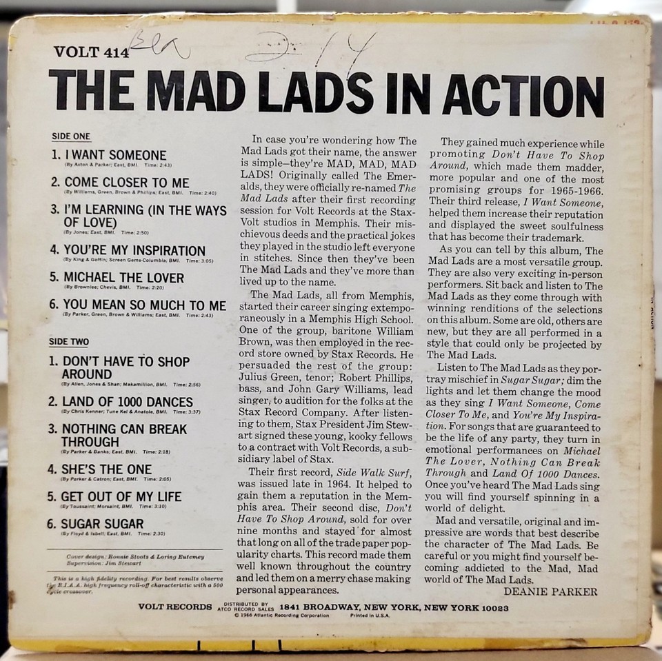 The Mad Lads, In Action, 1966 Volt Records, Mono, memphis soul, stax ...