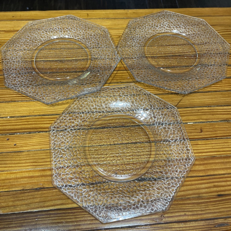 Set of 4 LE Smith Glass Cracky Clear Octagon Salad Plates 1920s | eBay