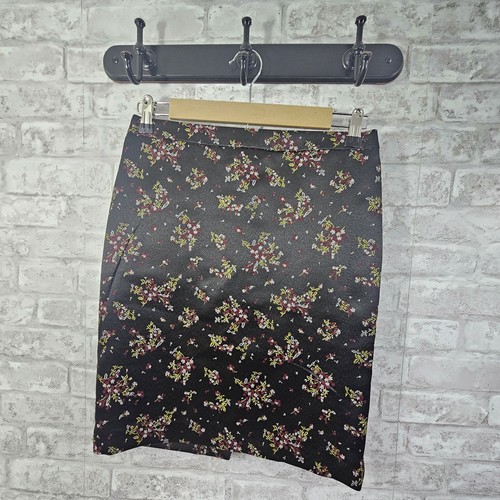 Loft Outlet Ann Taylor Black Satin Floral Lined Skirt Size 0 | eBay