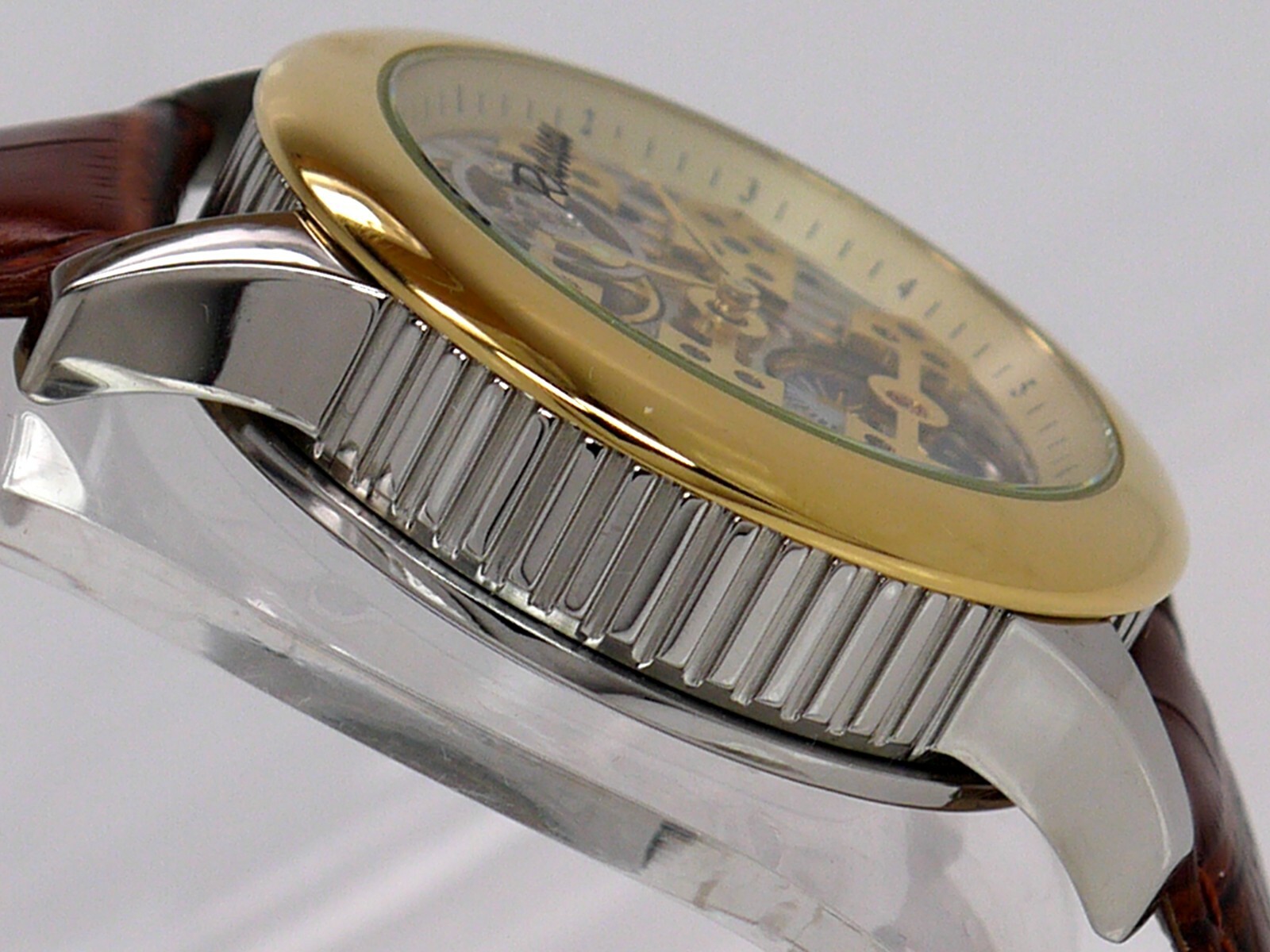 NEW ROUSSEAU GESTALT AUTOMATIC TRIPLE BRIDGE WATCH SKELETON GOLD BROWN ...