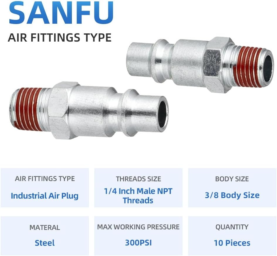 3/8 High Flow Air Hose Fittings, 3/8 Inch Body Size, M-Type Plug, 1/4 ...