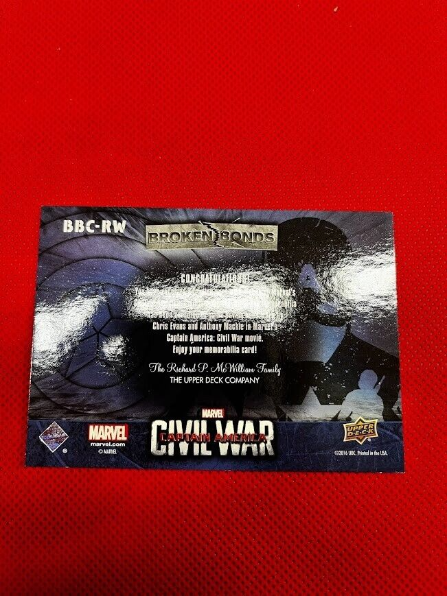 2016 Marvel Captain America Civil War Broken Bond Dual Relic Costume ...