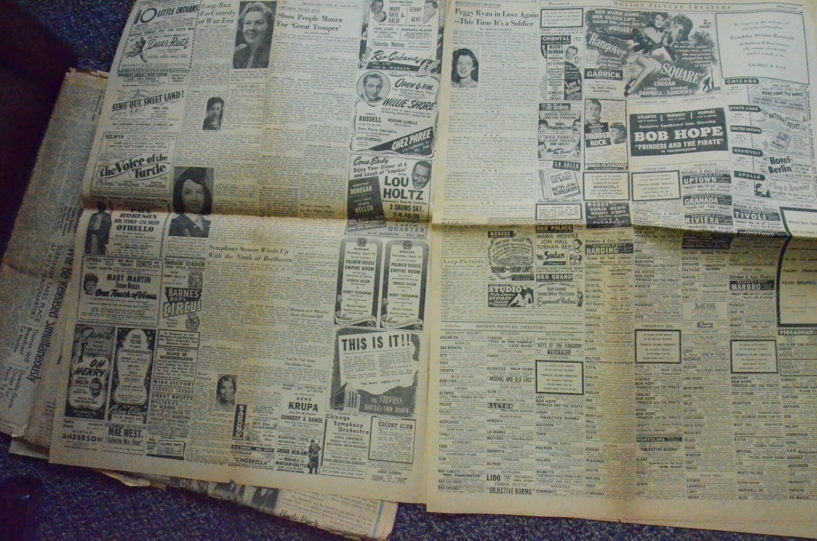 FDR Roosevelt Death White House WW2 April 14th 1945 Chicago Newspaper ...