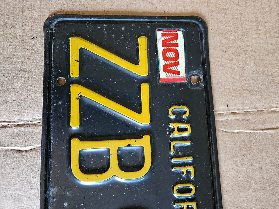 Single Vintage 1970's Black and Yellow California License Plate # ZZB ...