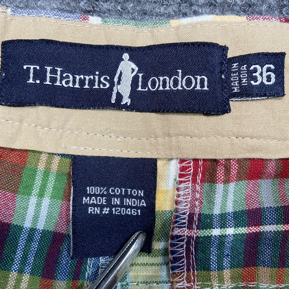 T. Harris London Shorts Mens Size 36 Red Green Patch Work Cotton Button ...