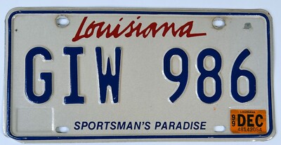 Louisiana License Plate Tag Sportsman's Paradise Expired 1990s Plate ...