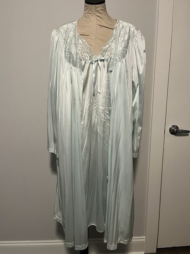 Vintage Vanity Fair Peignoir Set XL Blue Sleeveless Nightgown House ...