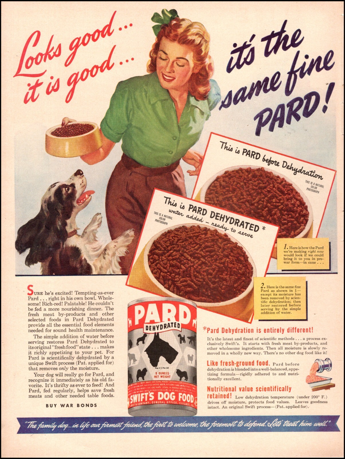 1944 WW2 era AD for PARD Dehydrated Dog Food from Swift Buy War Bonds ...