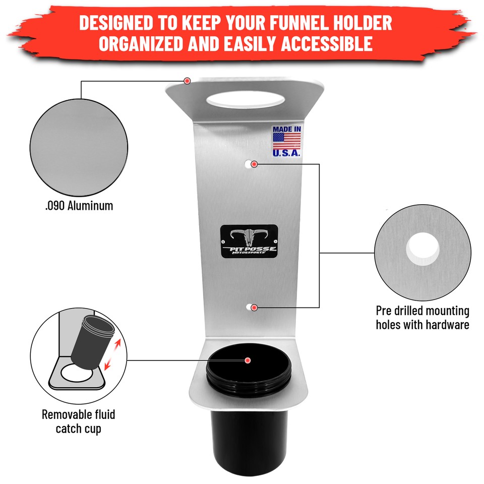 Pit Posse PP3364 Aluminum Oil Funnel Holder Wall Rack Enclosed Trailer ...