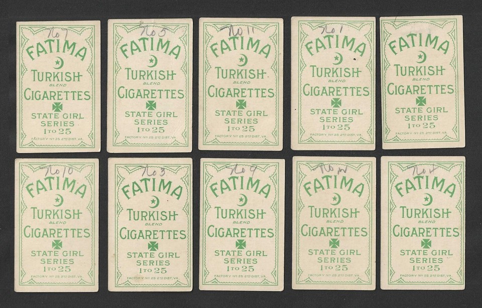 c1910's T106 Fatima Turkish Tobacco Cards - State Girls Series - 10 ...