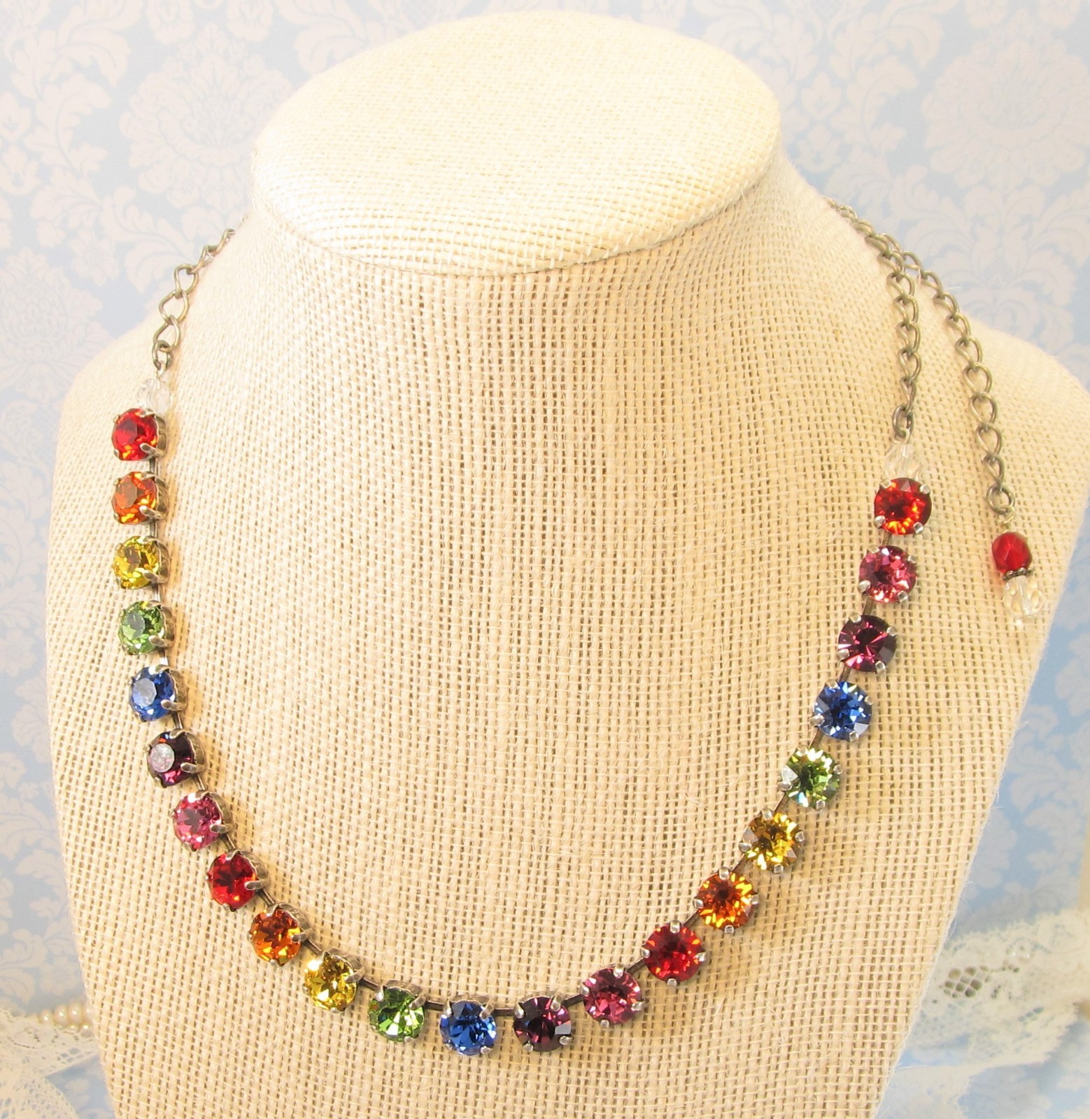 Bright RAINBOW Cup Chain Necklace w/ COLORFUL Premium Crystals TENNIS ...