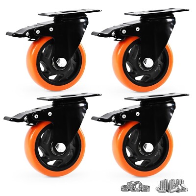 4 Inch Caster Wheels, Casters Set of 4, Heavy Duty Casters with Brake ...