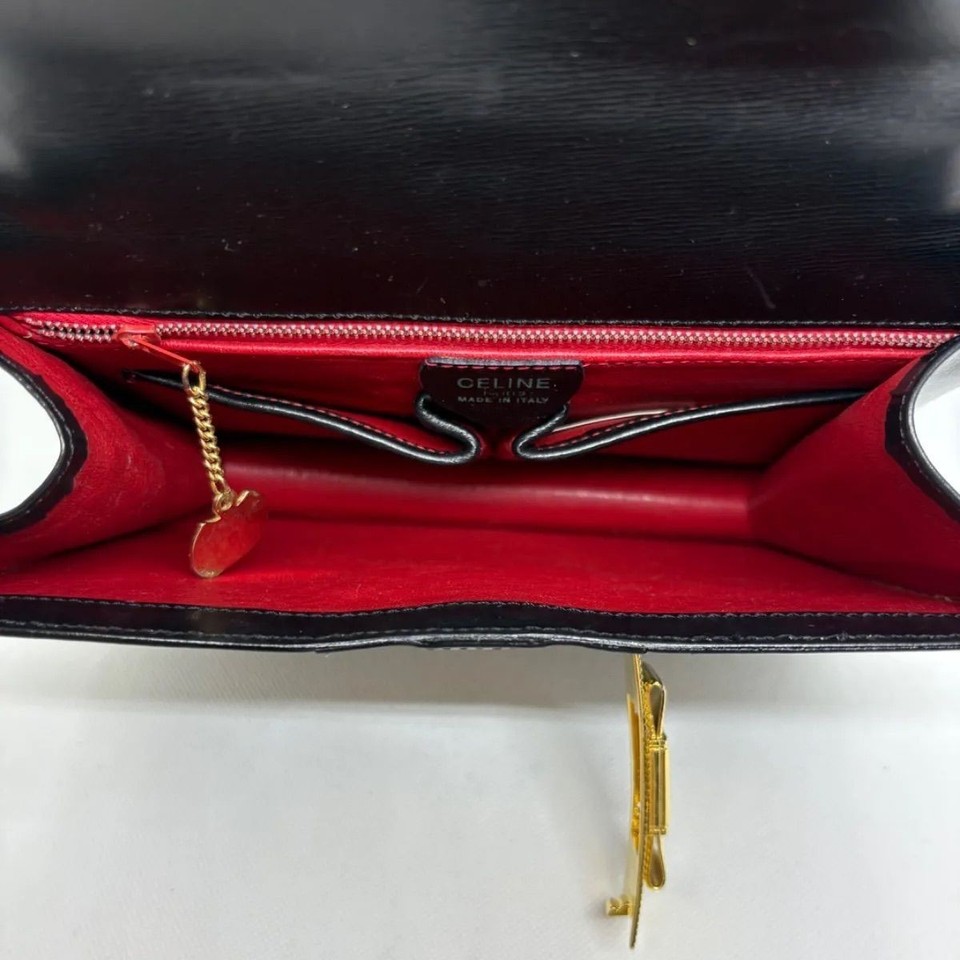 Celine Vintage Leather Handbag Black Ribbon Gold Hardware Used From ...