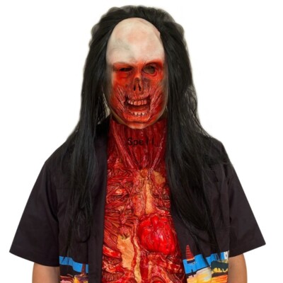 Halloween Horror Bloody Rotten Face Zombie Mask Black Long Hair Zombie ...