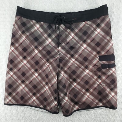 Tony Hawk Board Shorts Men XL Gray Black Plaid Lined Pull On Swim ...