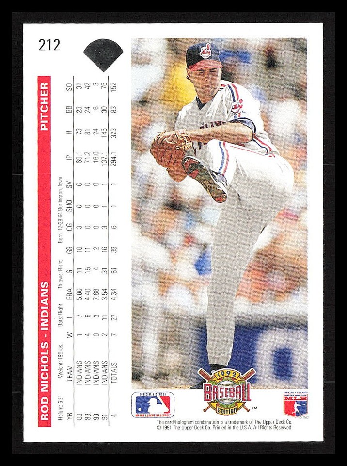 Rod Nichols 1992 Upper Deck #212 Cleveland Indians | eBay