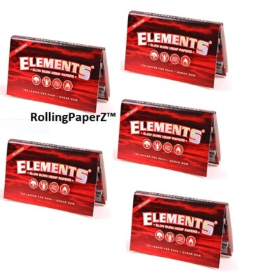5X Packs Elements Slow Burn Hemp SINGLE WIDE Gummed Rolling Papers 100 ...