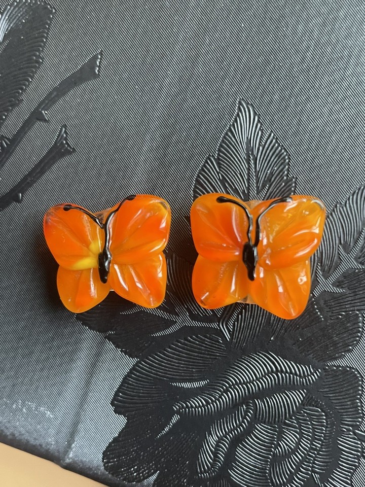 2 Glass Orange Butterfly Beads Ukranian Lampwork Distinctive Jewellery ...