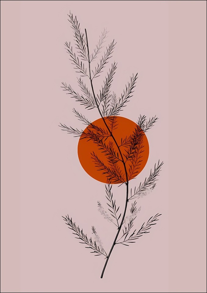 TREE BRANCH ON ORANGE RED SUN BOHO FRAMED WALL ART PAPER PRINT POSTER ...