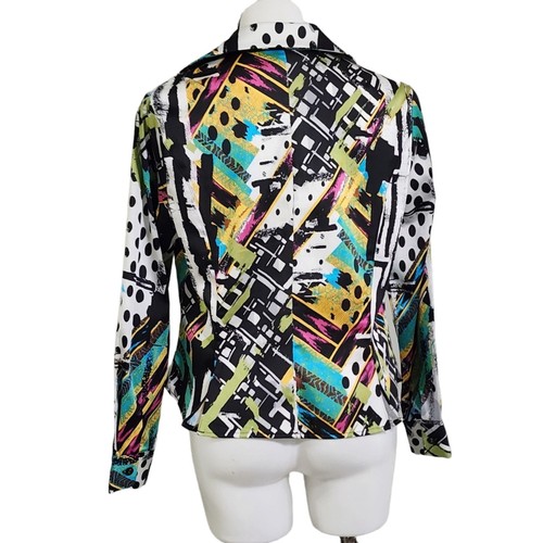 Vintage Mishca multicolor mixed print abstract art to wear zip front L ...