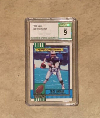 1990 Troy Aikman RC Topps #482 Disclaimer Back Dallas Cowboys Graded ...