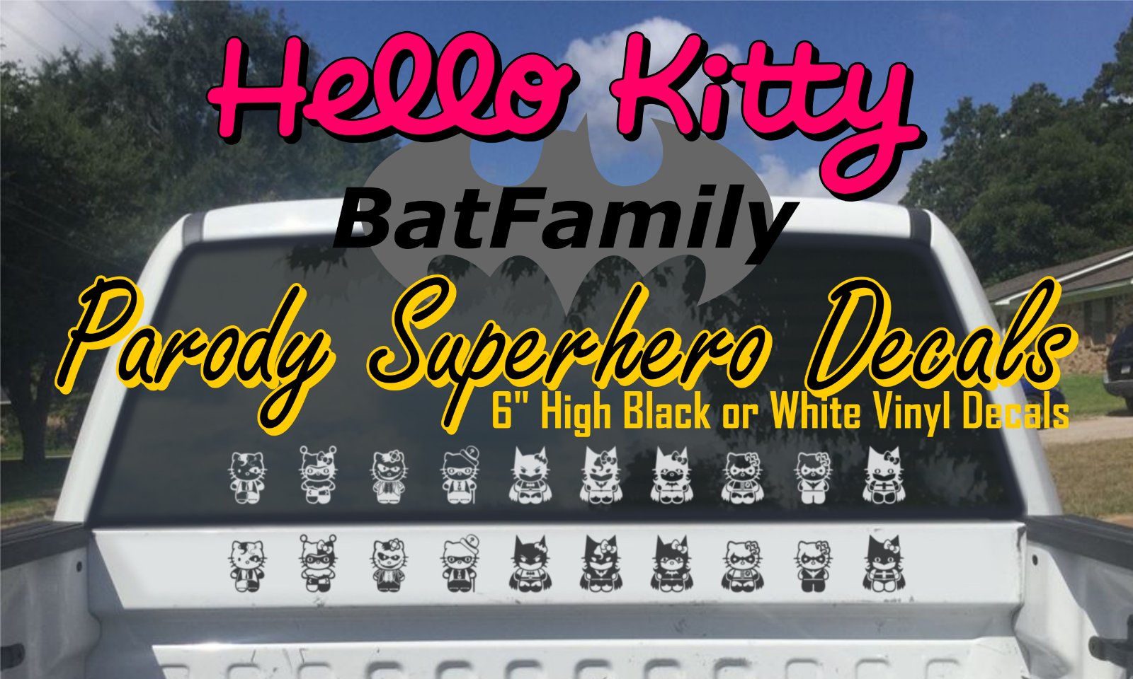 Hello Kitty DC Bat Family 6-inch Parody Vinyl Decals, Black or White | eBay