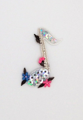 Music Note Sequin & Embroidered Iron on Patch Applique Crafts 1.75" X 1 ...