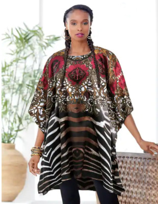 Ashro Black Multi Animal Print Shuri Tunic Top Caftan One Size Fits ...
