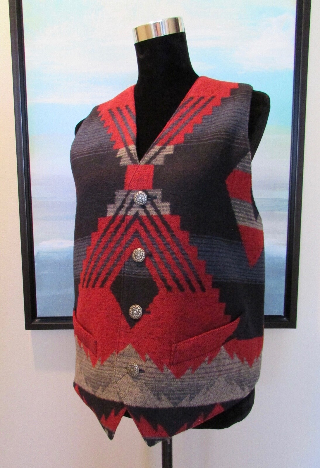 Pendleton Style Rhonda Stark Navy Apache Southwest Wool Blanket Vest Sz ...