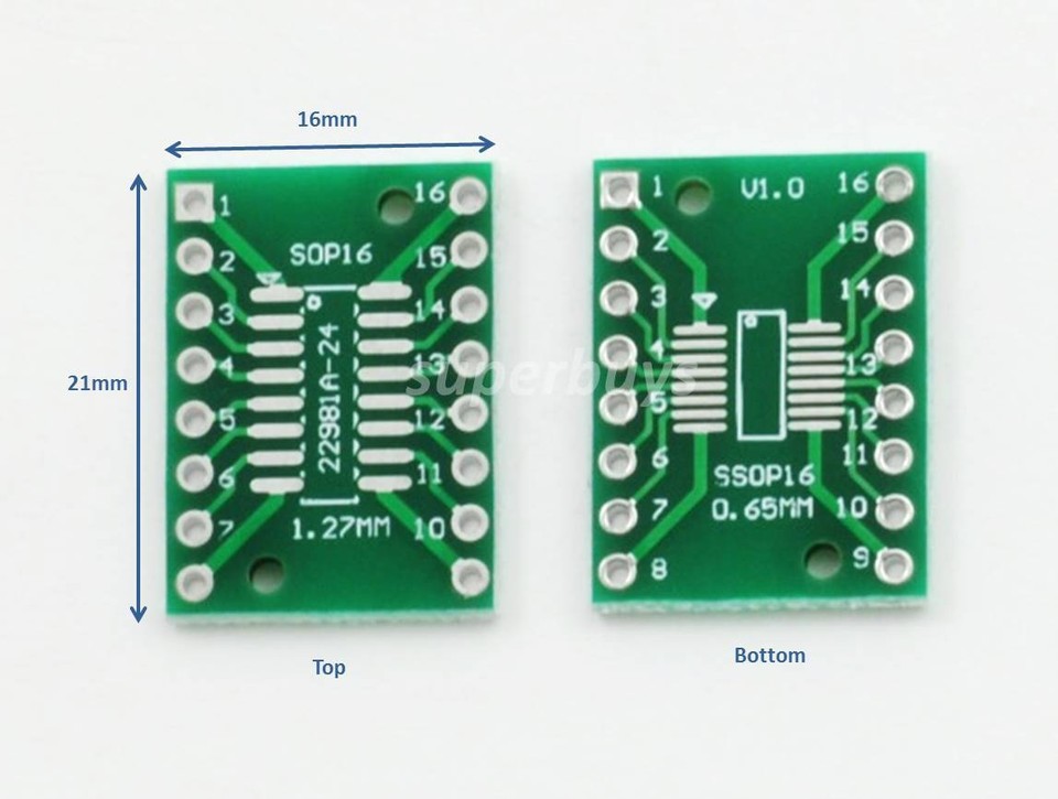 6pc SOP16 SO16 TSSOP16 SSOP16 SOIC to DIP16 Adapter Breakout PCB ...